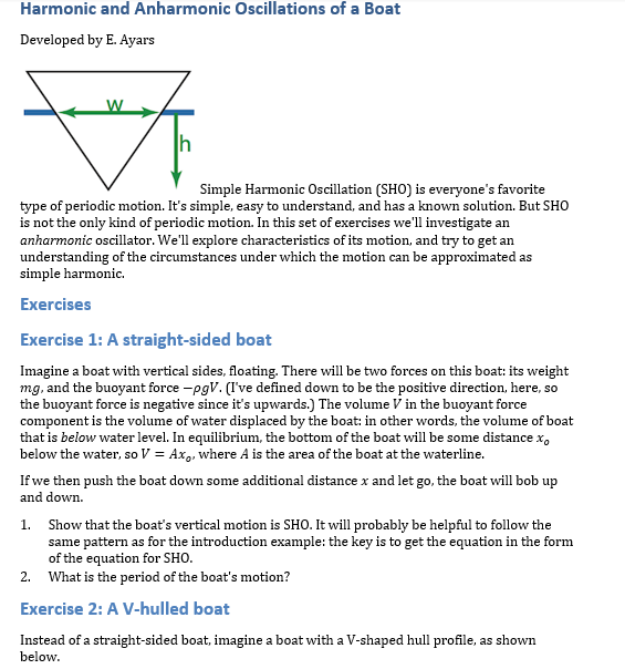 Solved Harmonic and Anharmonic Oscillations of a Boat | Chegg.com