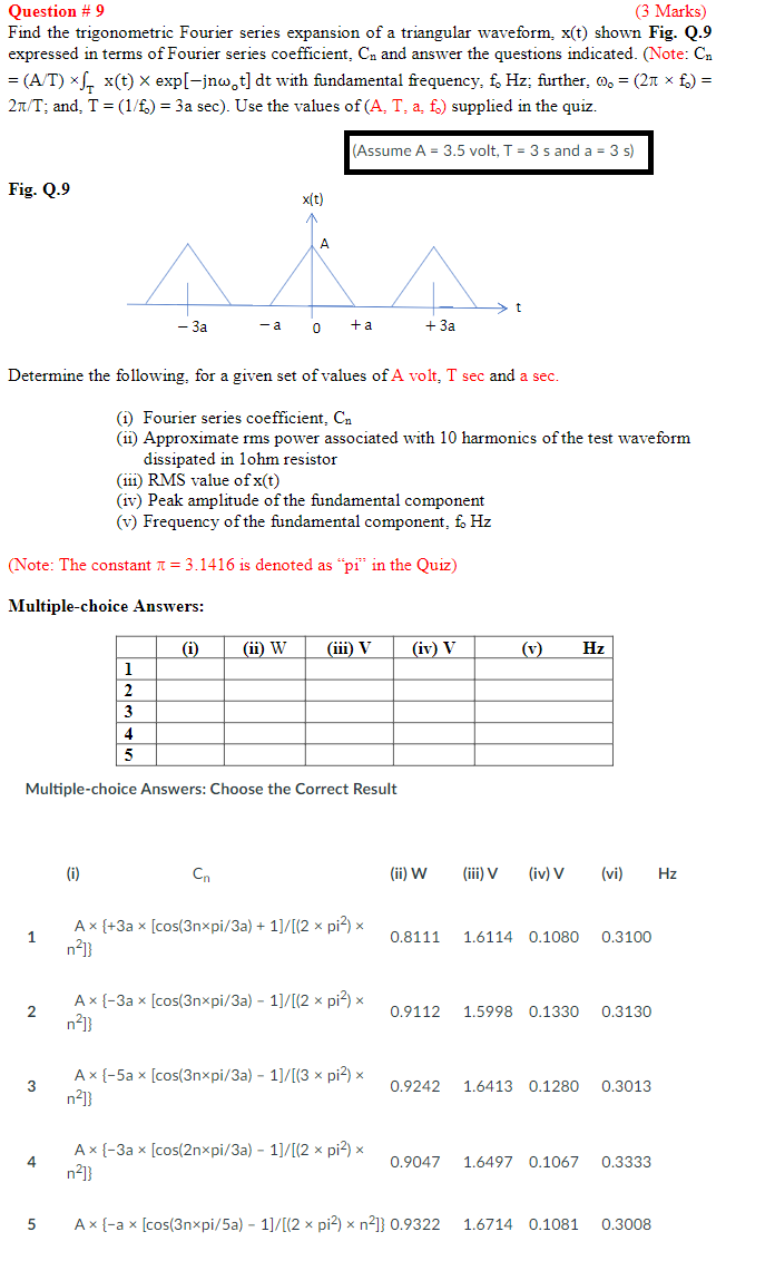 Solved Question #9 (3 Marks) Find the trigonometric Fourier | Chegg.com