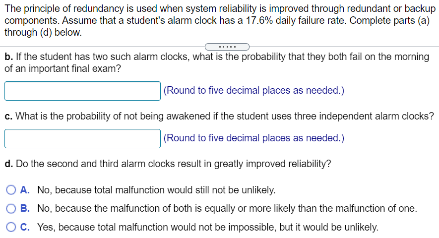 Solved The principle of redundancy is used when system | Chegg.com