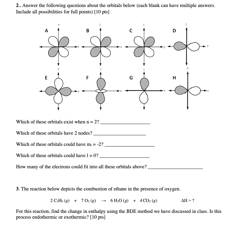 Solved 2.. Answer the following questions about the orbitals | Chegg.com