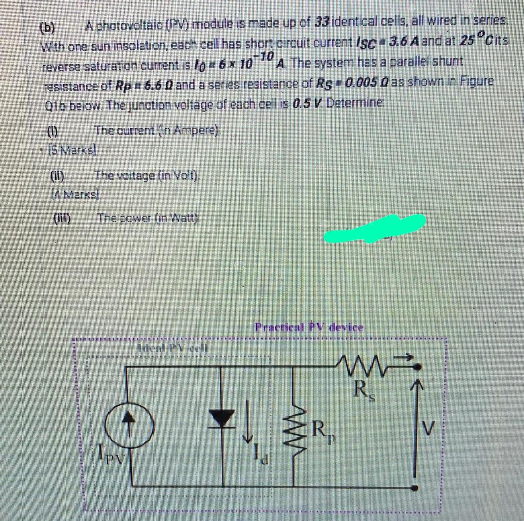 Solved A photovoltaic (PV) module is made up of 33 identical | Chegg.com