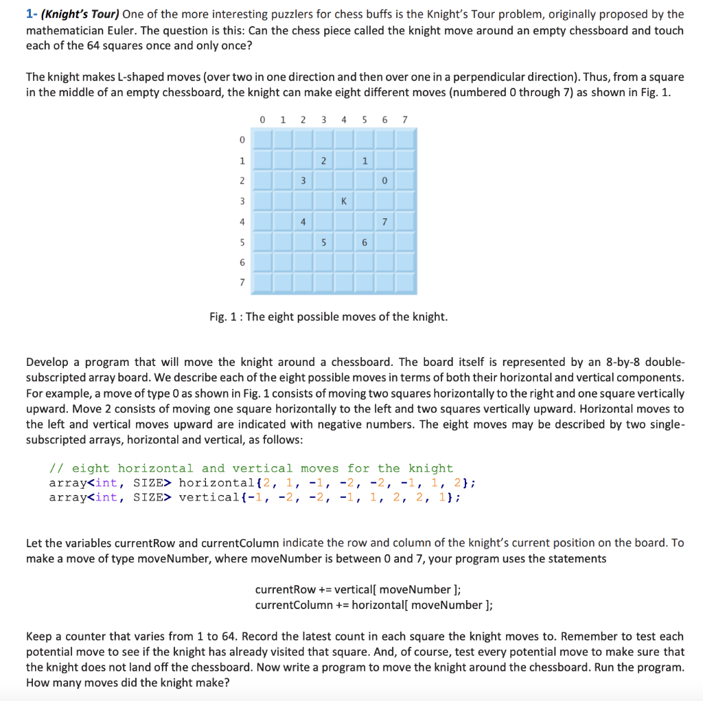 Solved 1- (Knight's Tour) One of the more interesting | Chegg.com