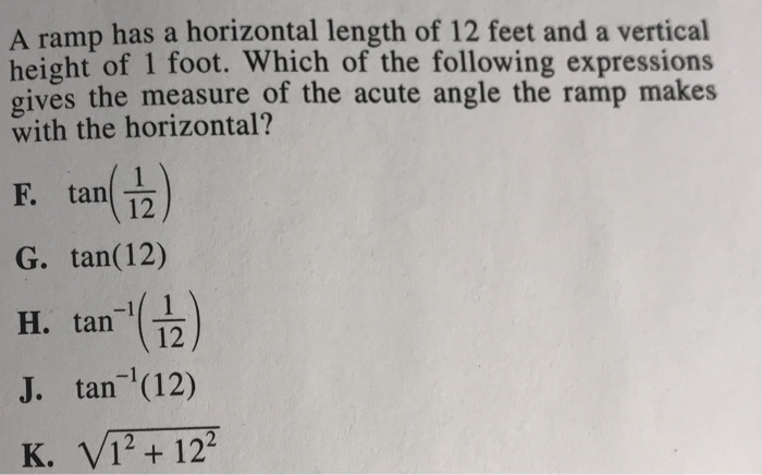 Solved A ramp has a horizontal length of 12 feet and a | Chegg.com