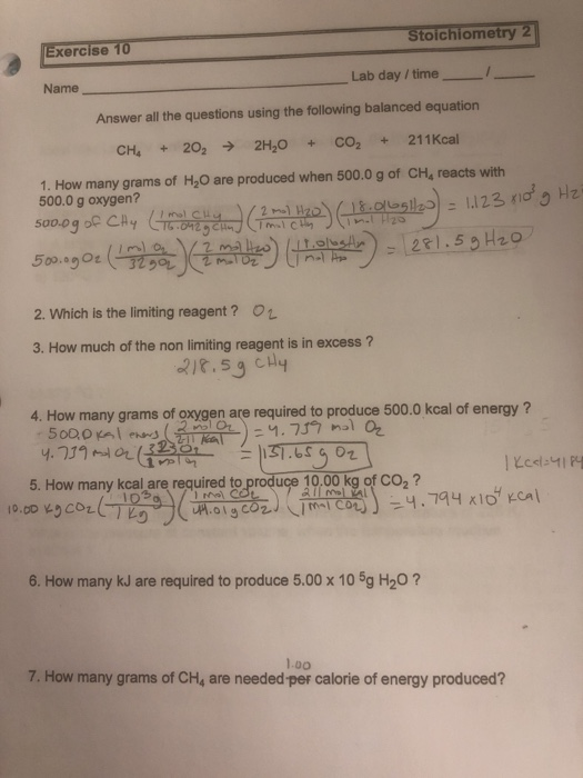 Solved Stoichiometry 2 Exercise 0 Lab day / time Name Answer | Chegg.com
