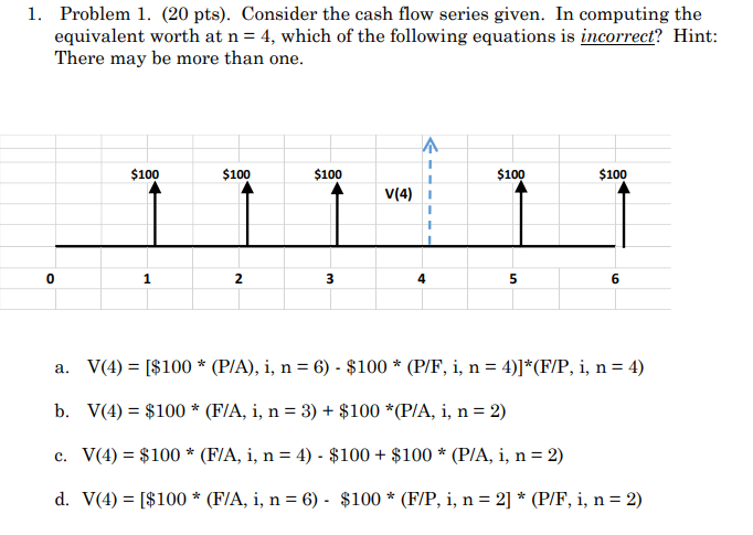 Solved 1. Problem 1. (20 pts). Consider the cash flow series | Chegg.com