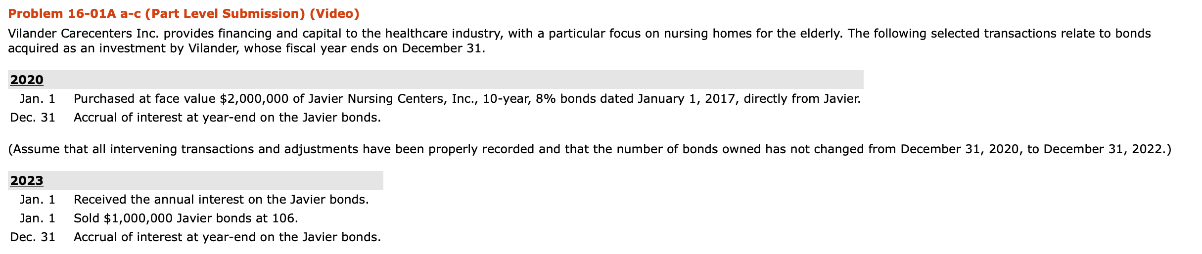 Solved Problem 16-01A a-c (Part Level Submission) (Video) | Chegg.com
