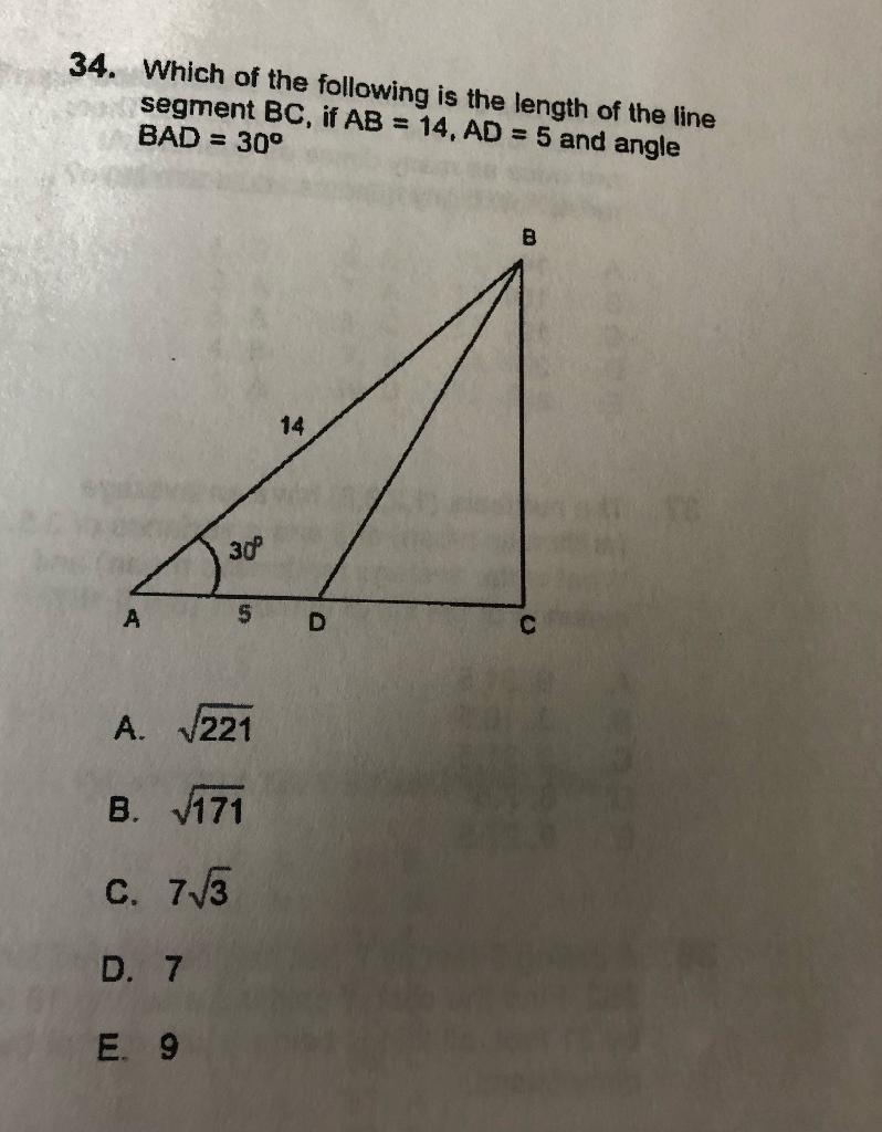 Solved 34. Which of the following is the length of the line | Chegg.com