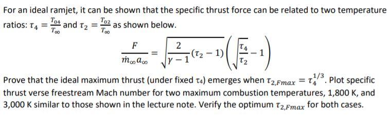 For an ideal ramjet, it can be shown that the | Chegg.com
