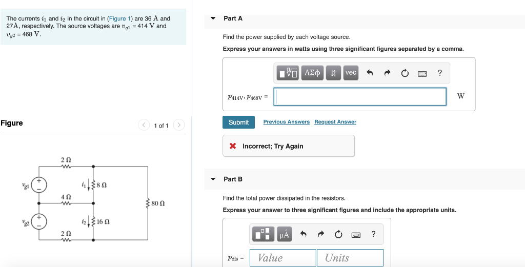 Solved The currents i1 and i2 in the circuit in (Figure 1) | Chegg.com