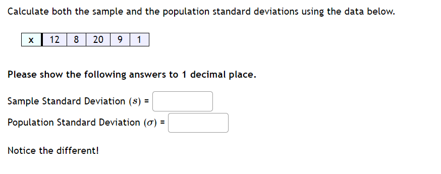 Solved Calculate both the sample and the population standard | Chegg.com