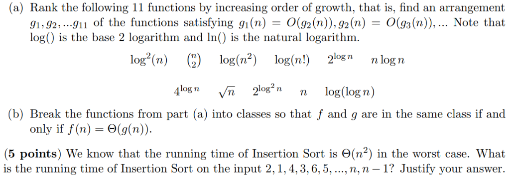 Solved Rank the following 11 functions by increasing order | Chegg.com