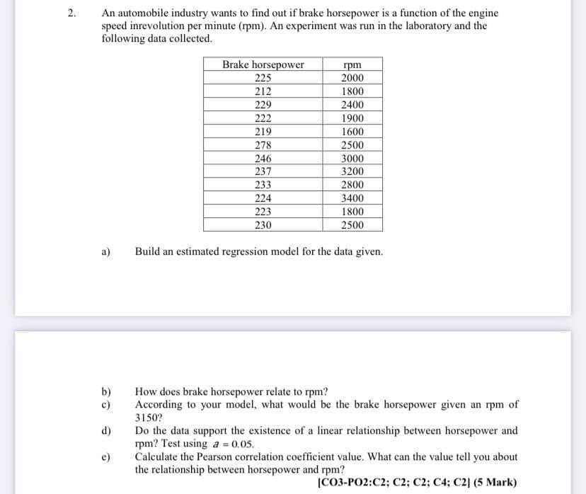 Solved 2. An automobile industry wants to find out if brake | Chegg.com
