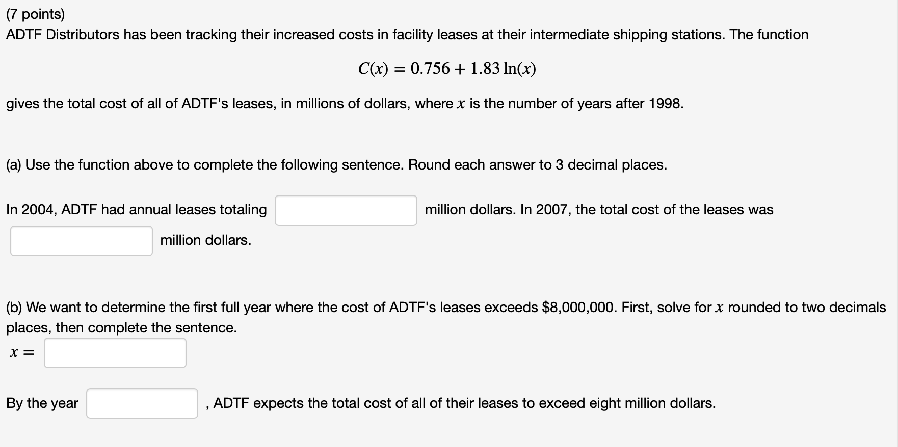 Solved (7 points) ADTF Distributors has been tracking their | Chegg.com