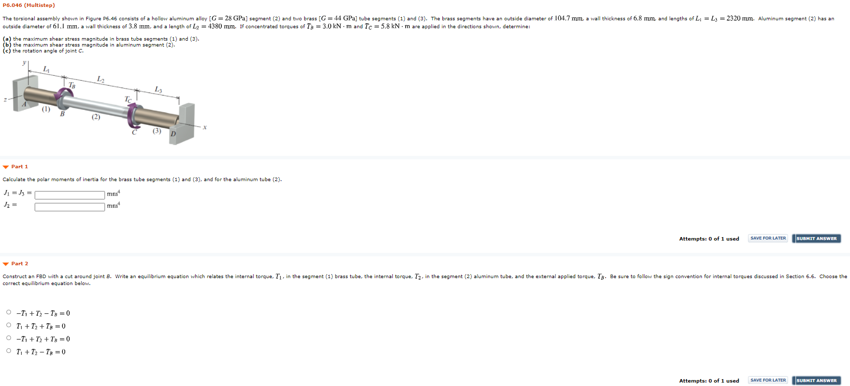 Solved P6.046 (Multistep) The torsional assembly shown in | Chegg.com