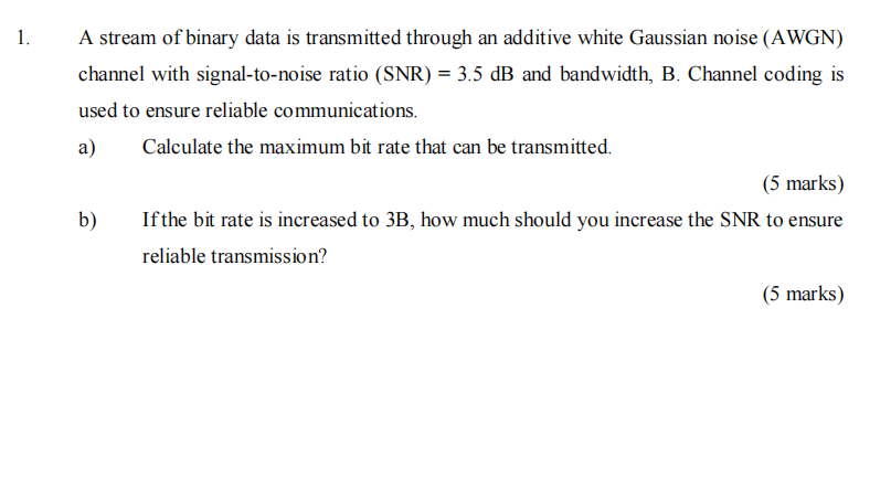 Solved 1. A stream of binary data is transmitted through an | Chegg.com
