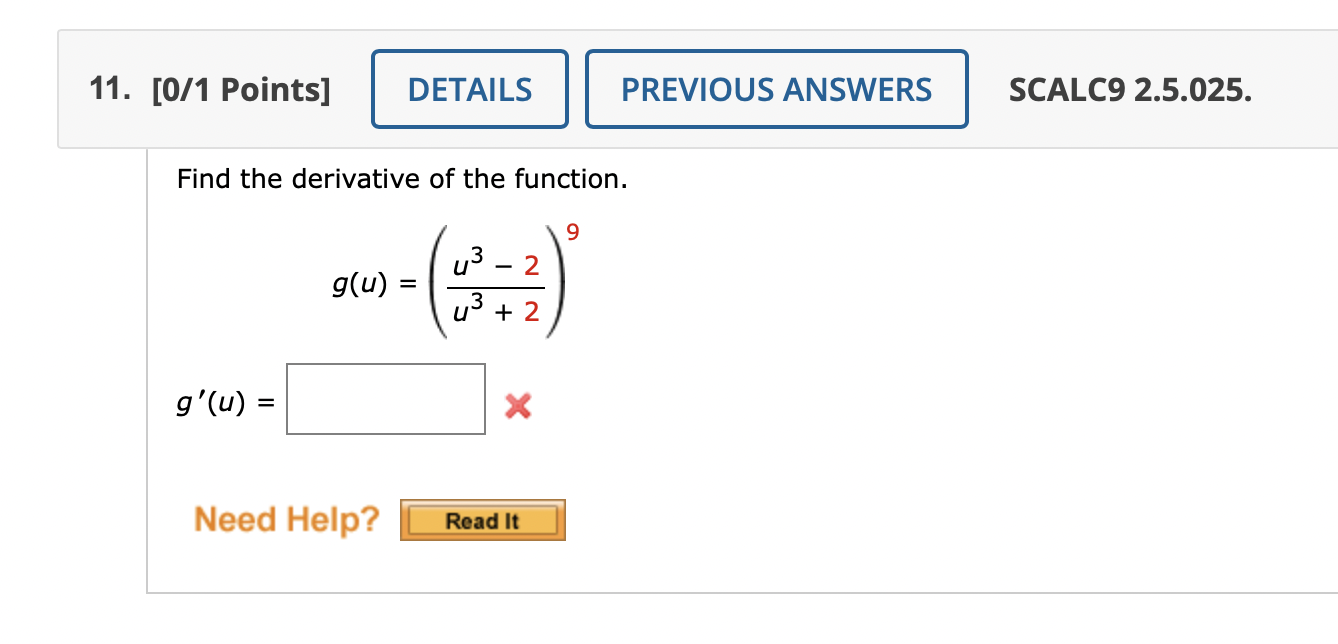 Solved Find the derivative of the function. g(u) = | Chegg.com