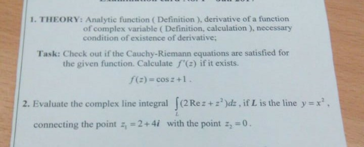 Solved 1 Theory Analytic Function Definition