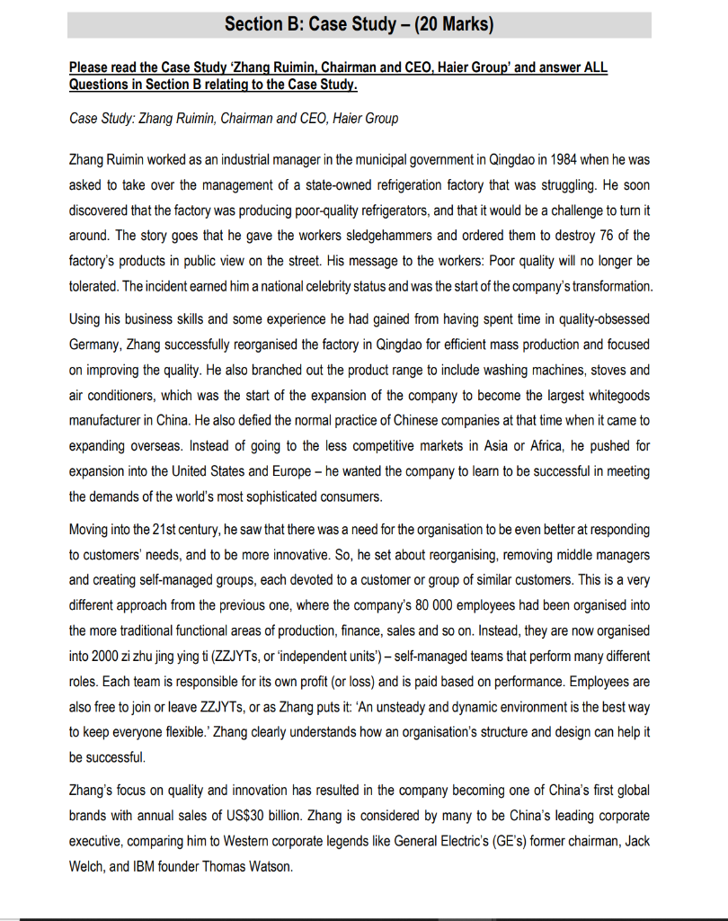Solved Section B: Case Study - (20 Marks) Please read the | Chegg.com