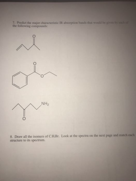Solved 7. Predict the major characteristic IR absorption | Chegg.com