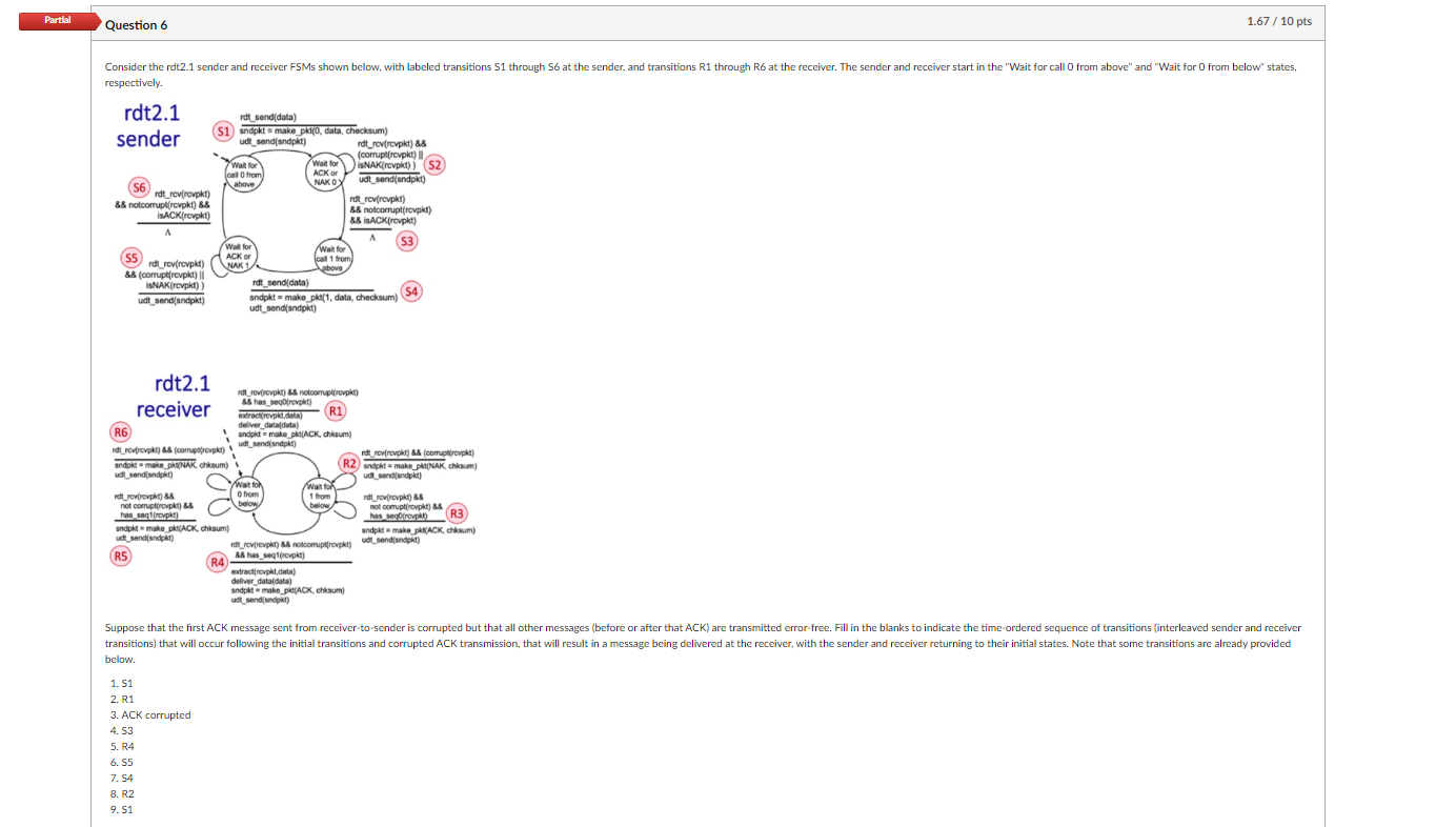 Solved below. 1. 51 2. R1 3. ACK corrupted 4. 53 5. R4 6. 55 | Chegg.com
