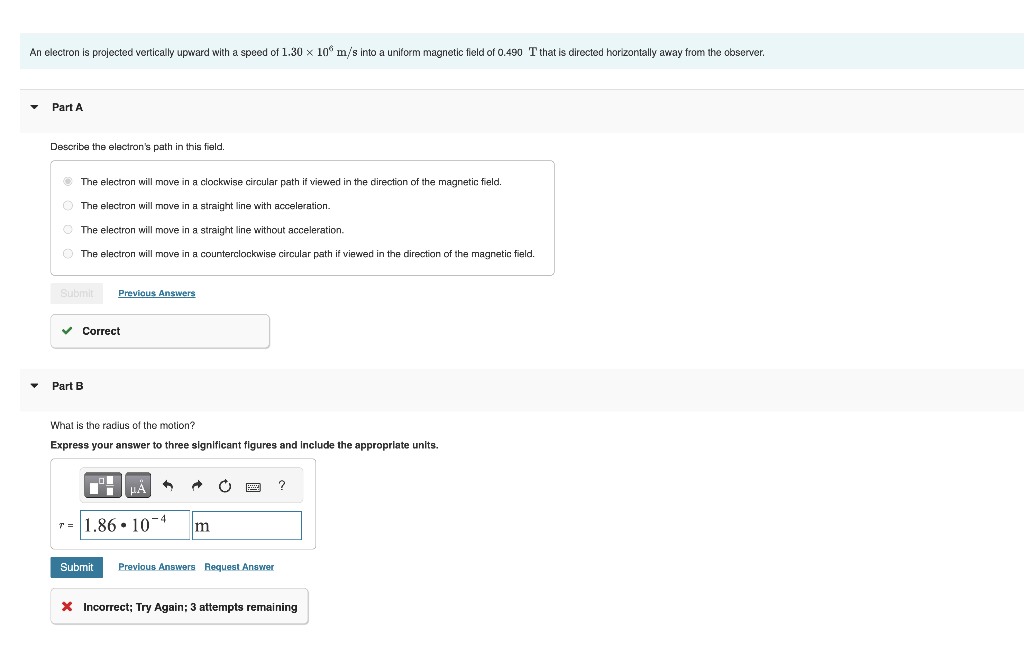 Solved An electron is projected vertically upward with a | Chegg.com