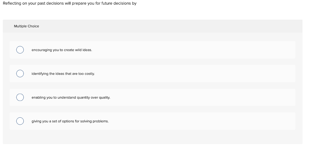 Solved Reflecting on your past decisions will prepare you | Chegg.com