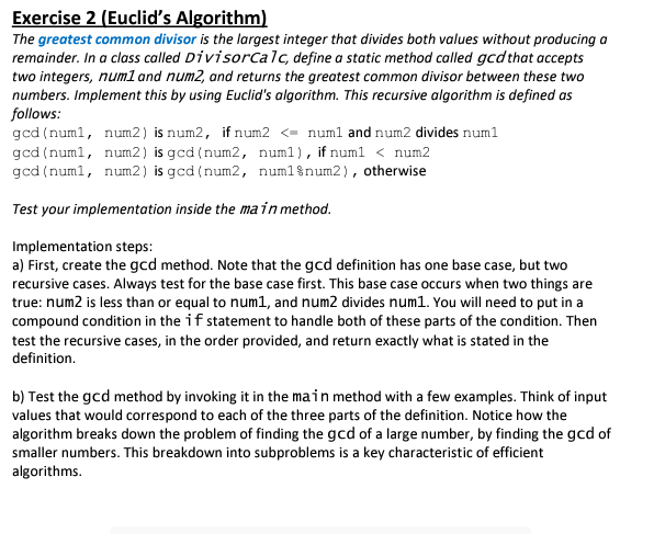 Solved Exercise 2 (Euclid's Algorithm) The greatest common | Chegg.com