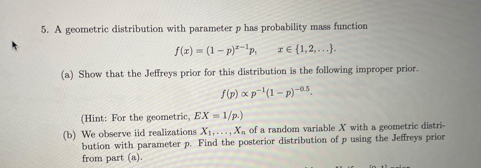 Solved 5. A geometric distribution with parameter p has | Chegg.com