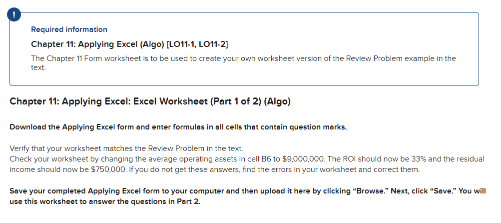 Required information Chapter 11: Applying Excel | Chegg.com