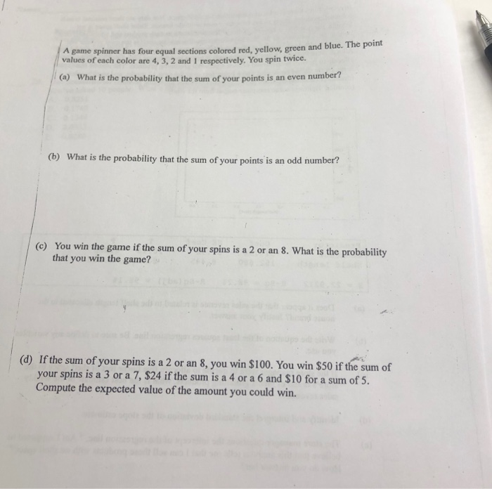 Solved game spinner has four equal sections colored red, | Chegg.com