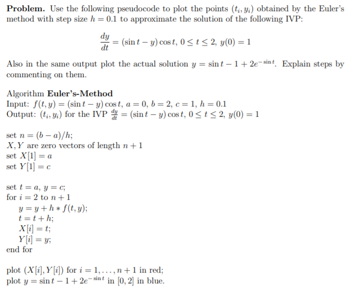 Solved Problem. Use the following pseudocode to plot the | Chegg.com