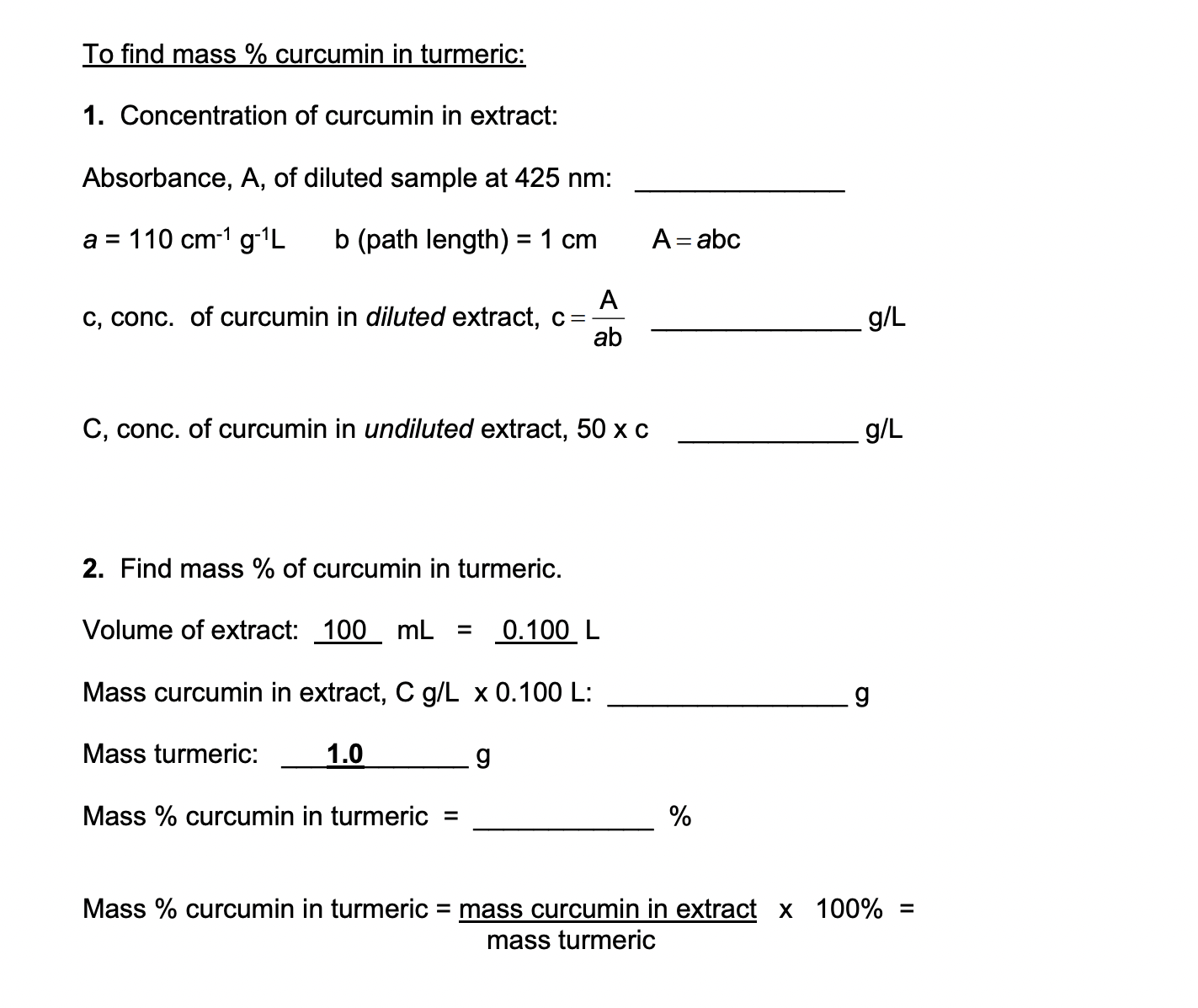 Solved Mass turmeric 了 Volume isopropyl alcohol mL Part B. | Chegg.com