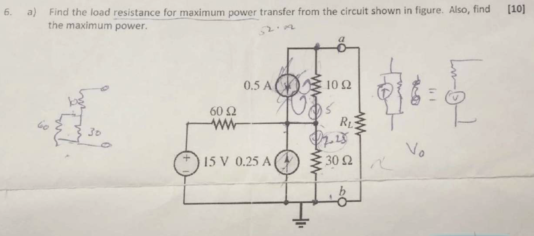 Solved a) ﻿Find the load resistance for maximum power | Chegg.com