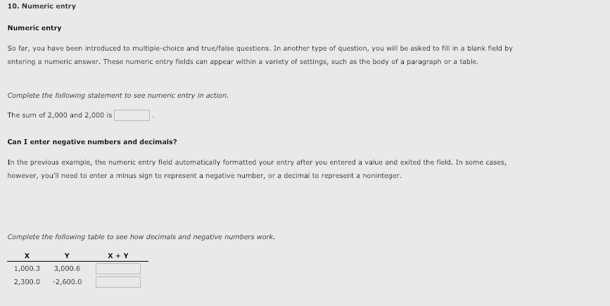 Solved 10. Numeric entry Numeric entry So far, you have been | Chegg.com