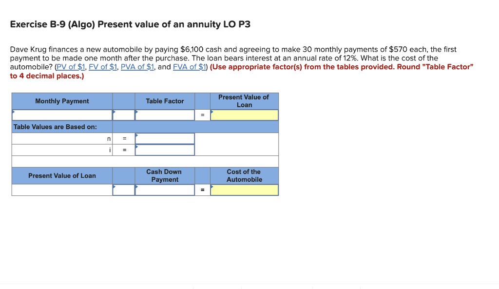 Solved Exercise B-9 (Algo) Present value of an annuity LO P3 | Chegg.com