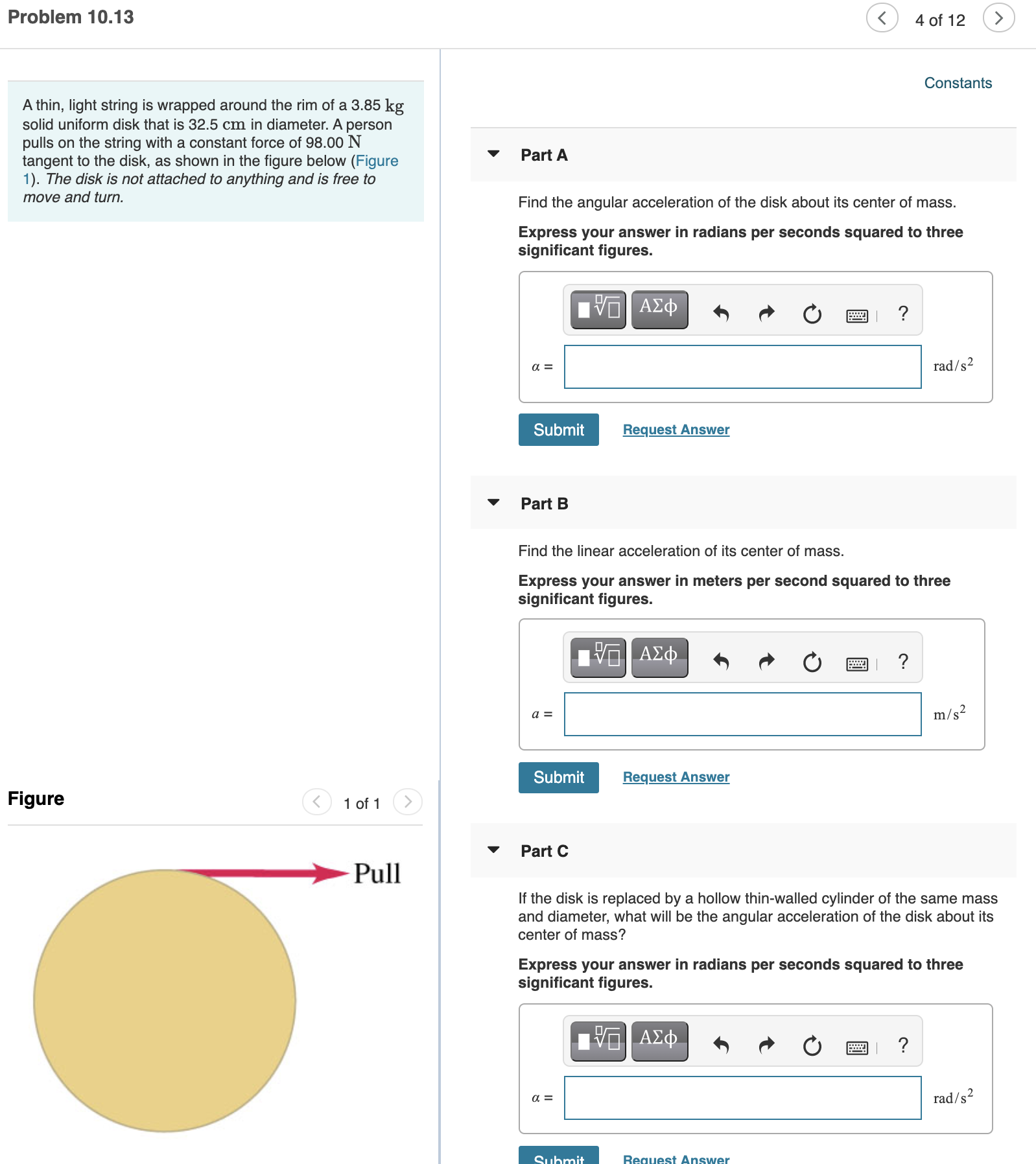 Solved Problem 10.13 Constants A thin, light | Chegg.com