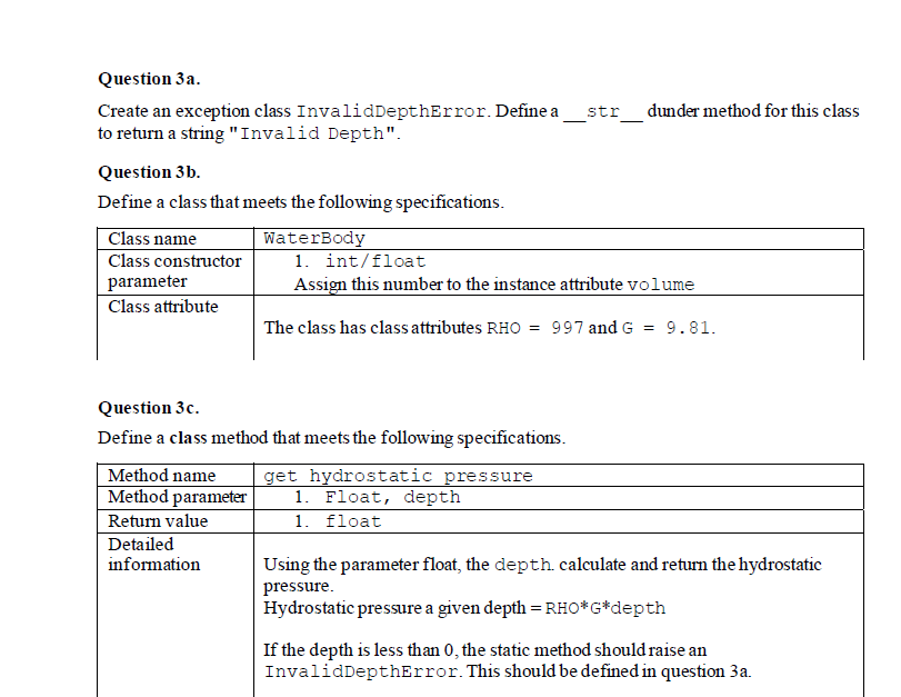 Solved Question 3a. Create an exception class | Chegg.com