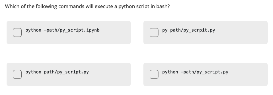Solved Which of the following commands will execute a python | Chegg.com