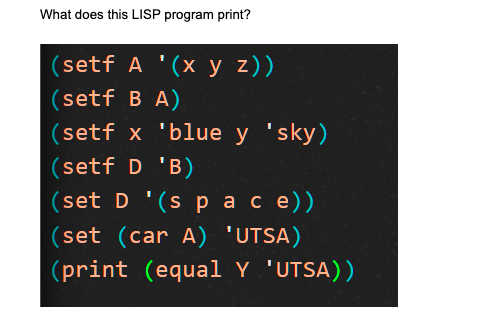 Solved What does this LISP program print? \\( | Chegg.com