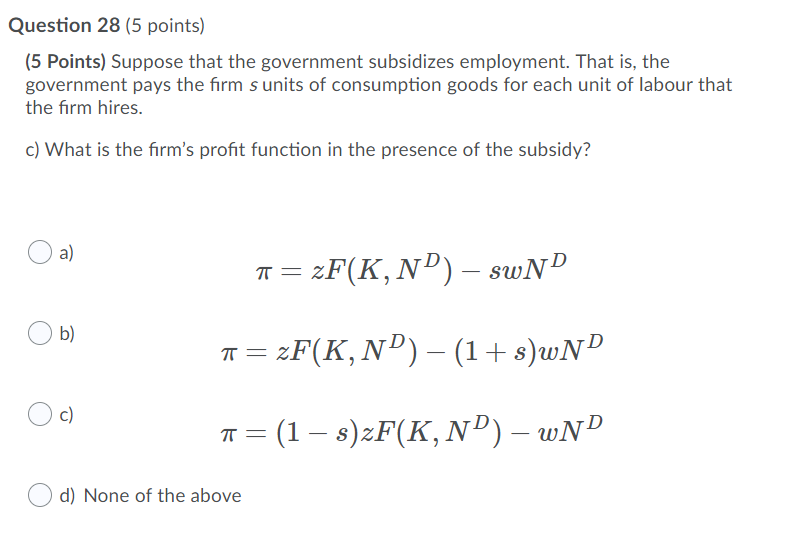 Solved Question 28 (5 points) (5 Points) Suppose that the | Chegg.com