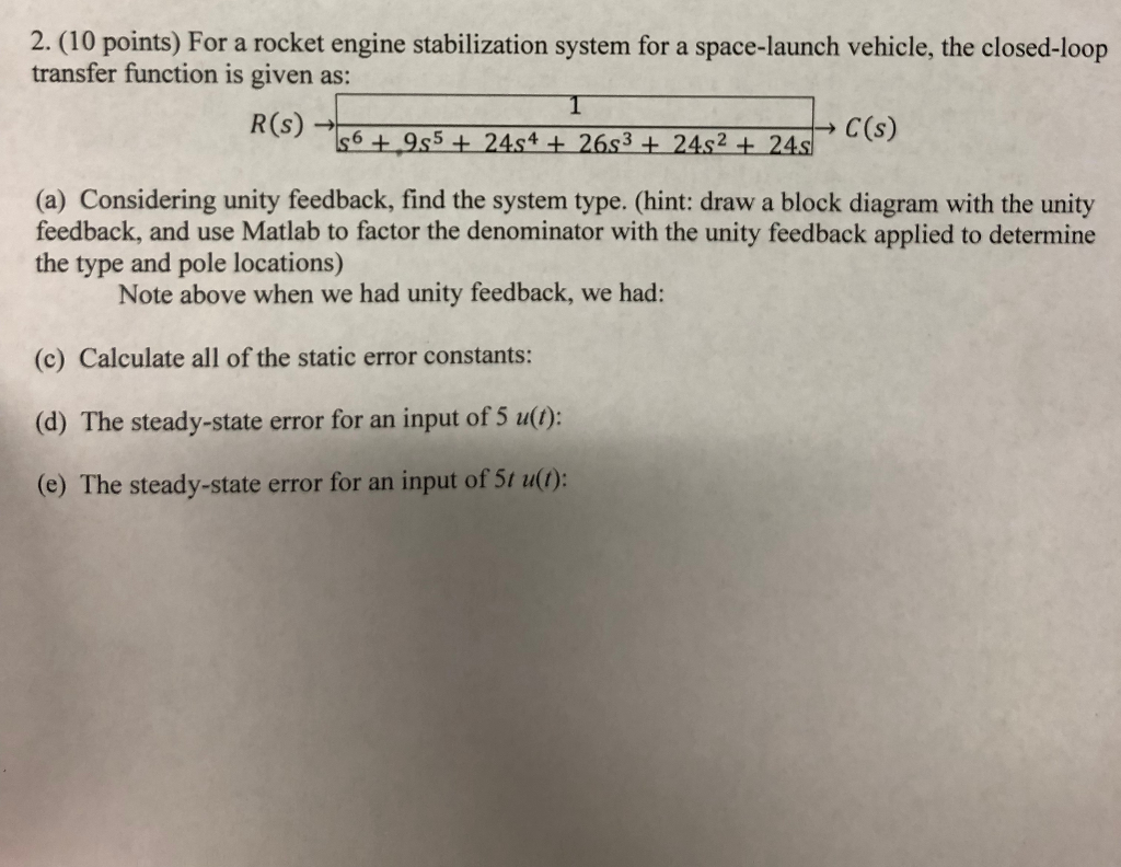 For a rocket engine stabilization system for a | Chegg.com