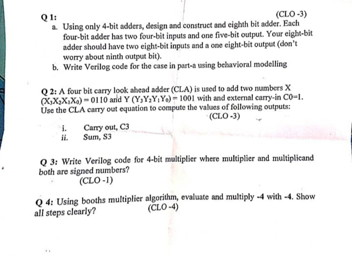 Solved Q 1:(CLO -3)a. ﻿Using only 4-bit adders, design and | Chegg.com