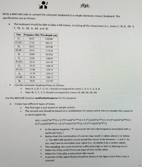 Write a MATLAB code that allows the computer keyboard | Chegg.com