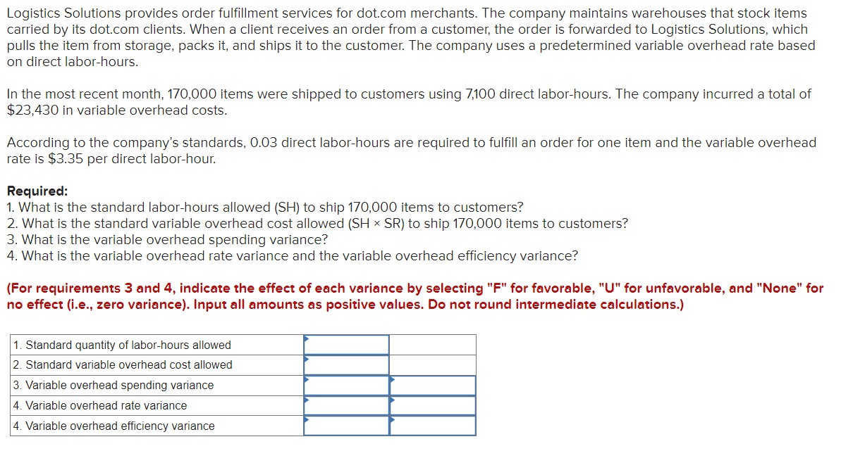 Solved Logistics Solutions provides order fulfillment | Chegg.com