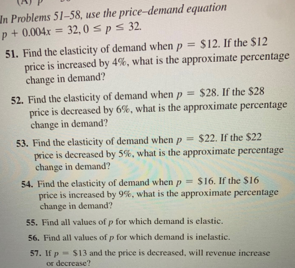 Solved In Problems 51–58, use the price-demand equation p + | Chegg.com