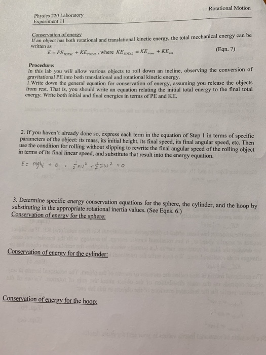 Rotational Motion Physics 220 Laboratory Experiment | Chegg.com
