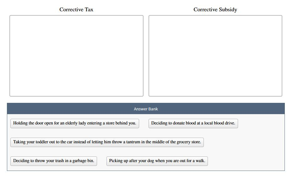Solved Corrective Tax Corrective Subsidy Answer Bank Holding | Chegg.com