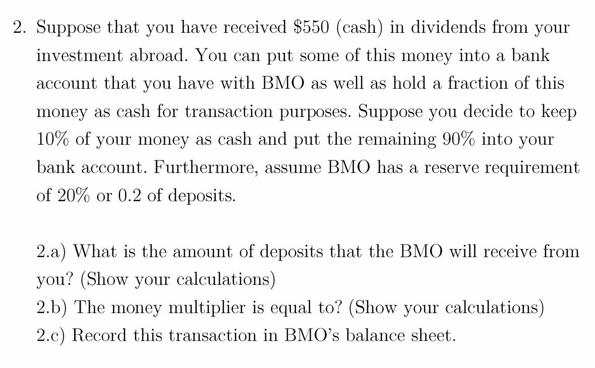 Solved 2. Suppose that you have received $550 (cash) in | Chegg.com