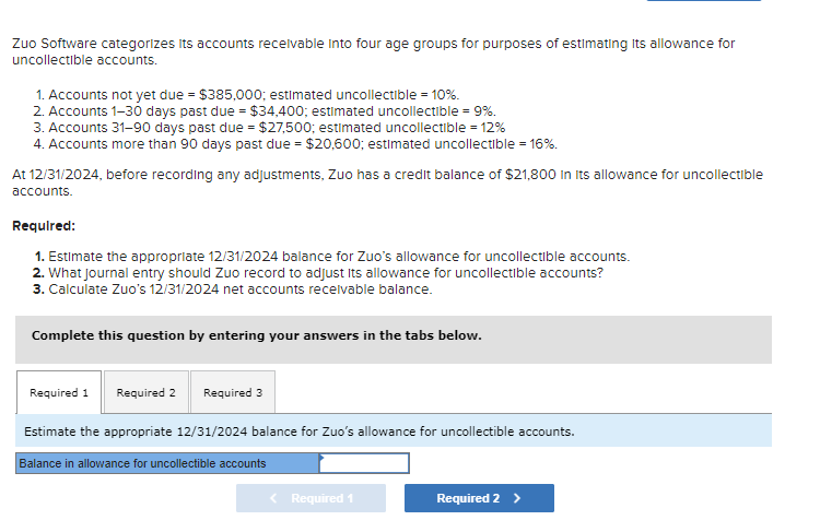 Solved Zuo Software categorizes its accounts recelvable Into | Chegg.com