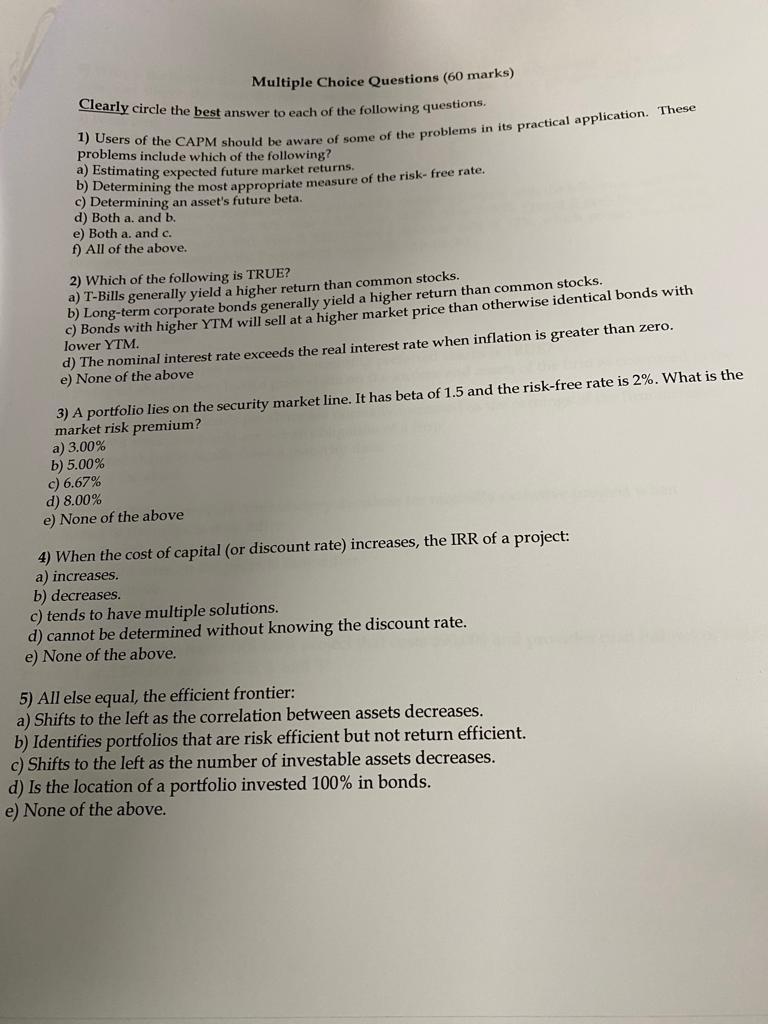 Solved Multiple Choice Questions (60 marks) Clearly circle | Chegg.com